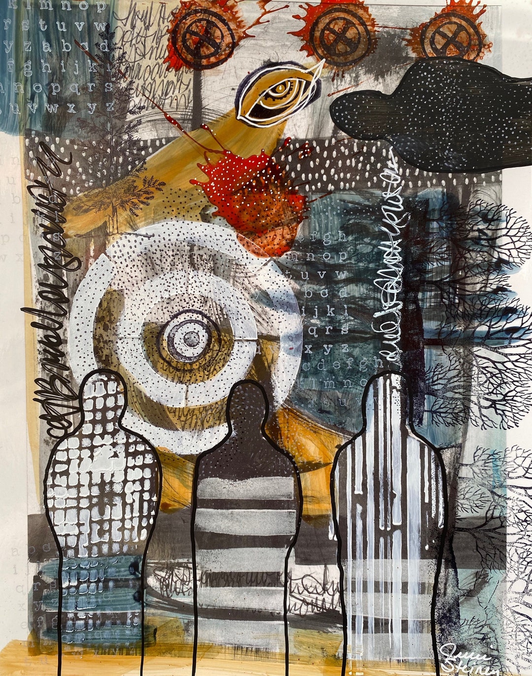 Mixed Media Figures Original Abstract Painting by Julie Steiner People ...
