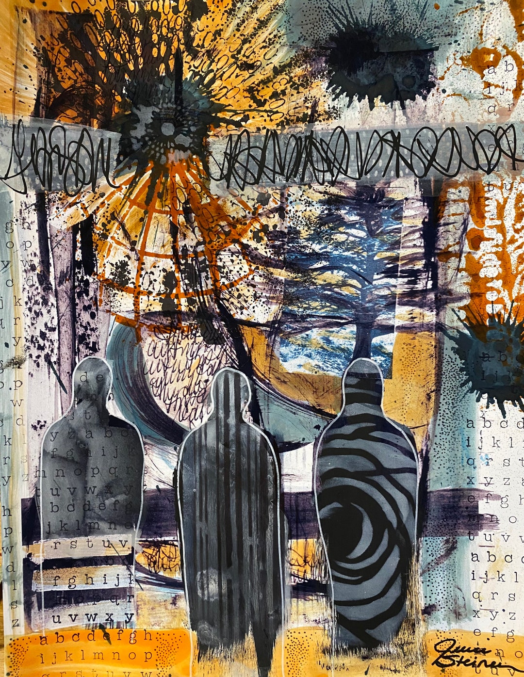 Mixed Media Figures Original Abstract Painting by Julie Steiner - Etsy