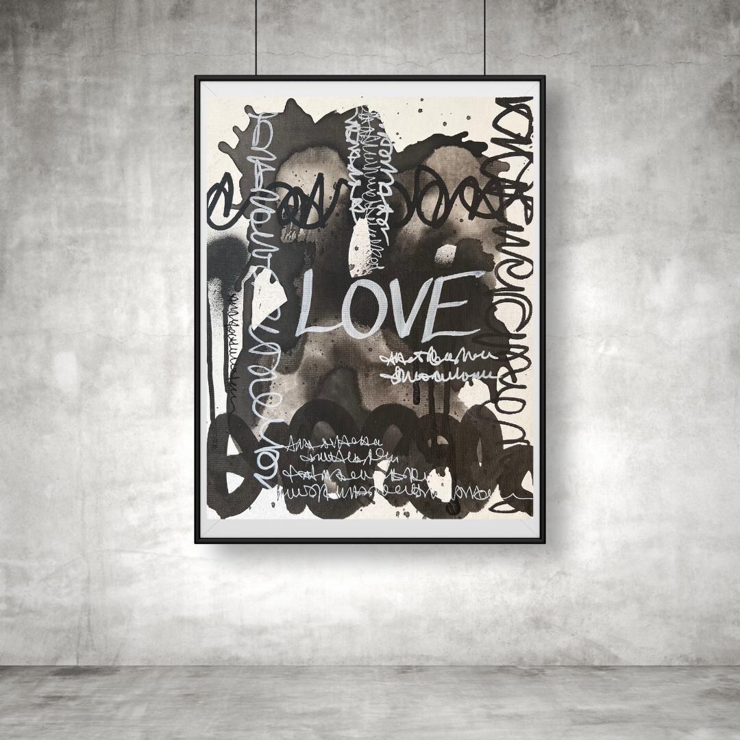 Word of the Year Painting, Love Painting, Original Black and White ...