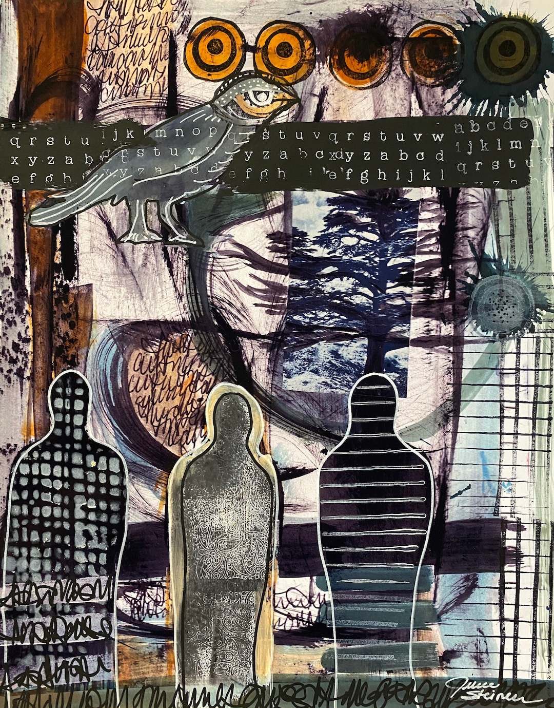 Mixed Media Figures, Original Abstract Painting by Julie Steiner ...