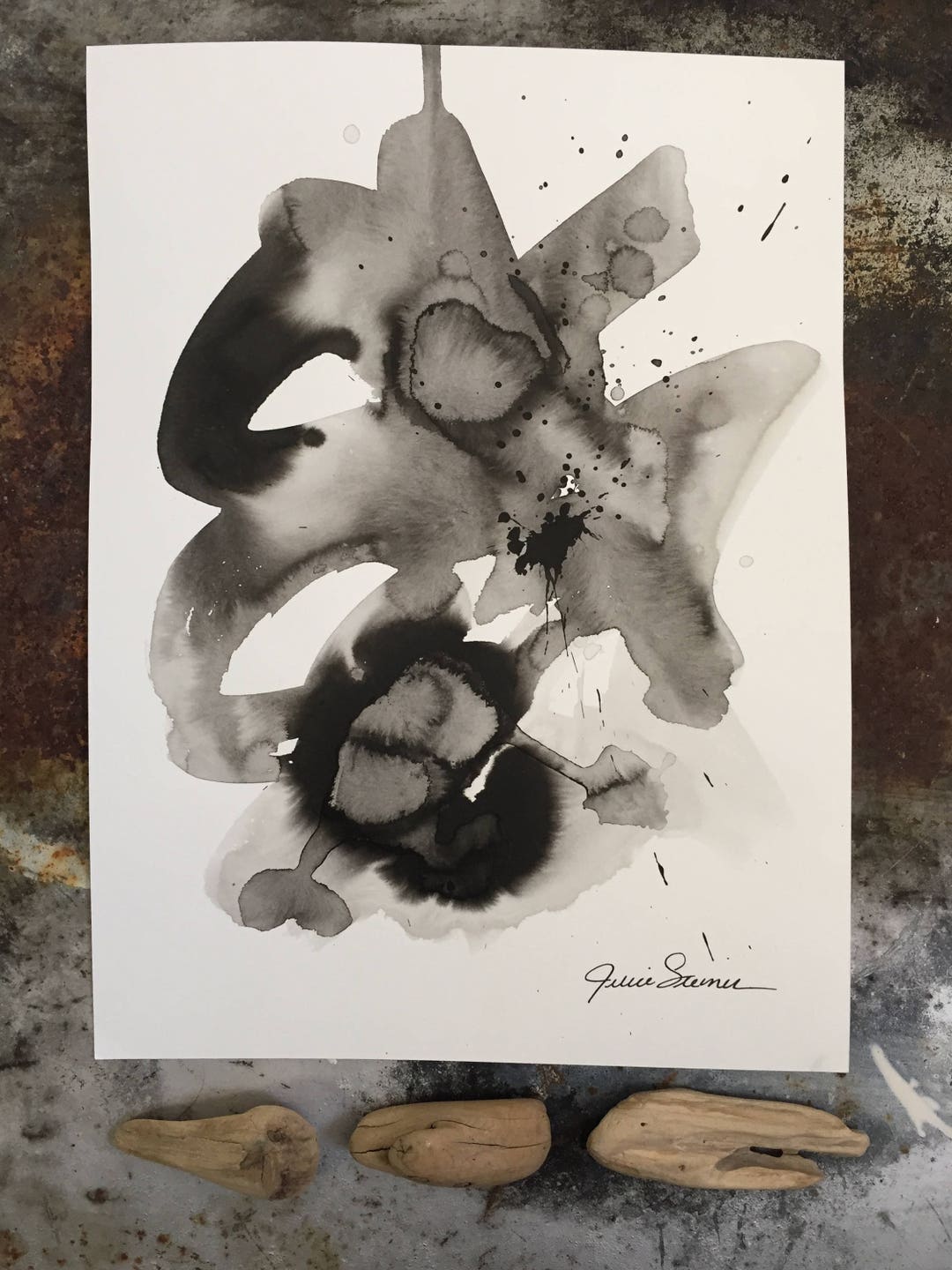 Black and White Abstract Painting, Original Ink Painting, Modern ...