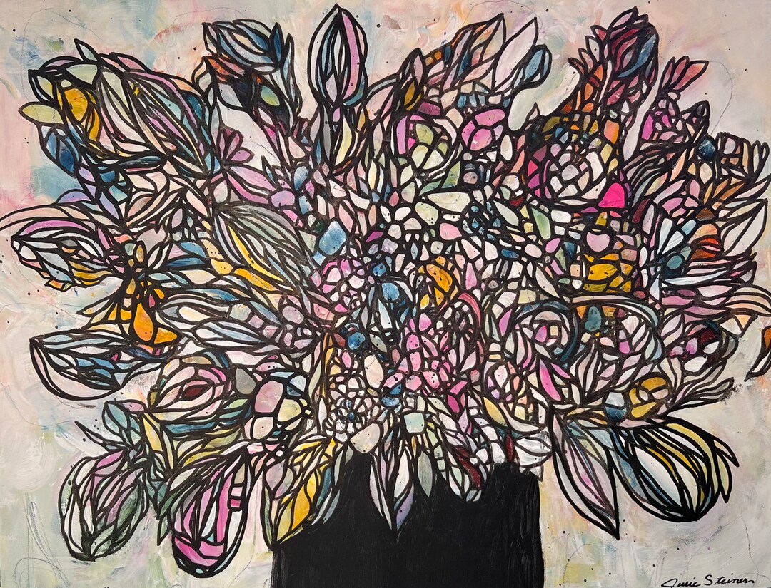 Abstract Floral Painting, Stained Glass Flowers, Handmade Flower ...