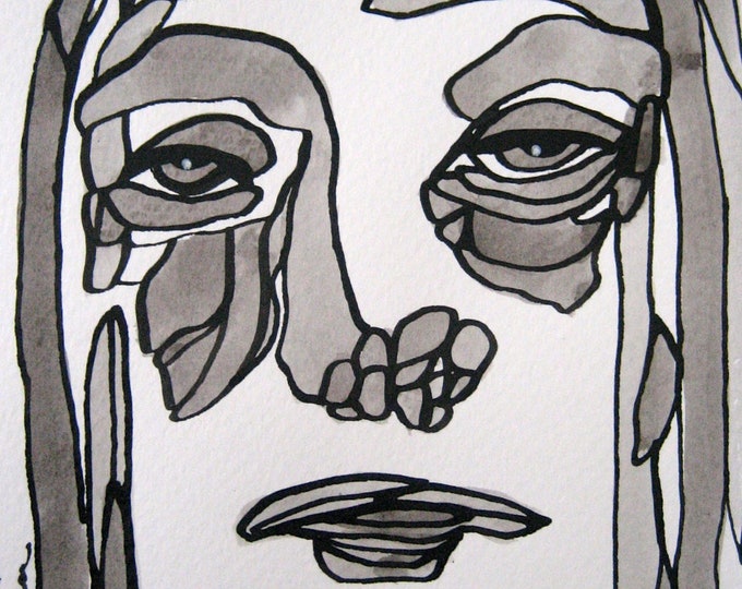 Black and White Ink Drawing Girl Woman Painting Original Fine Art ...