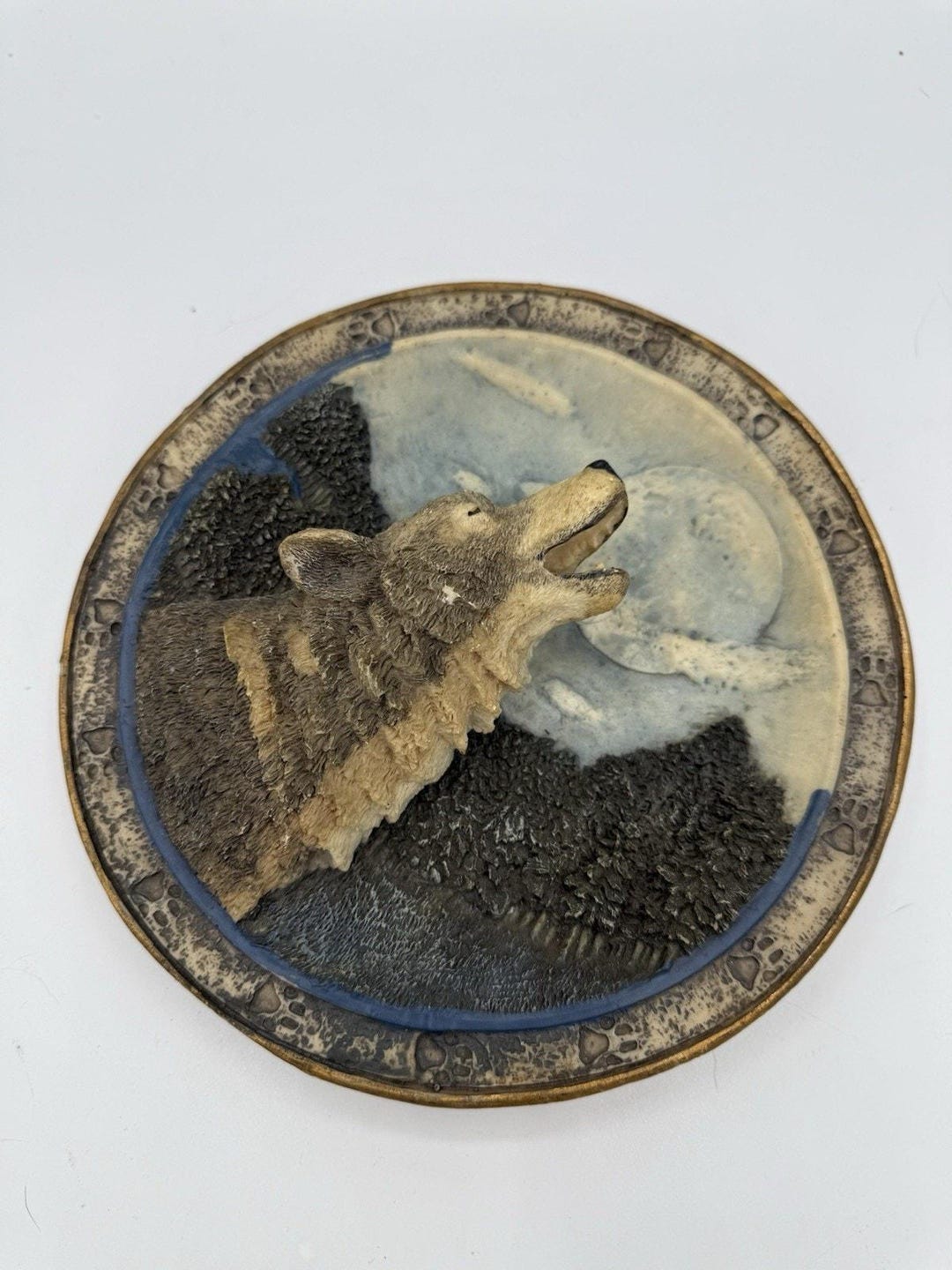 3D Wolf Plate 1997 Gray Rock Collection Amy & Addy Howling at the Moon ...