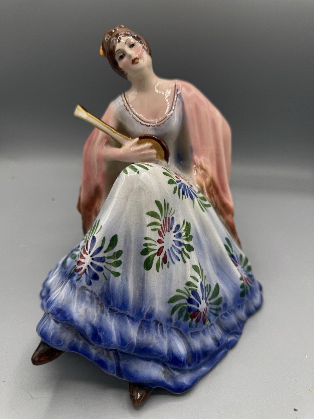 Vintage Italian Ceramic Seated Lady Figurine Mandolin Basco - Etsy