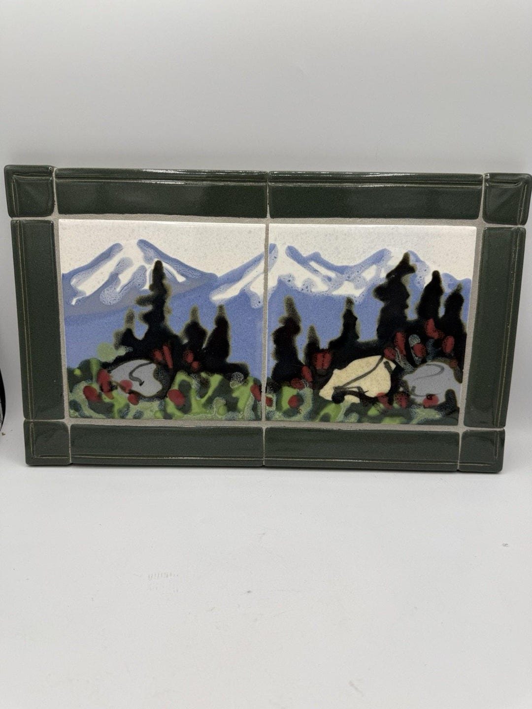 Paul Lewing Handcrafted Art Tile Mountain Forest Scene Framed Seattle ...