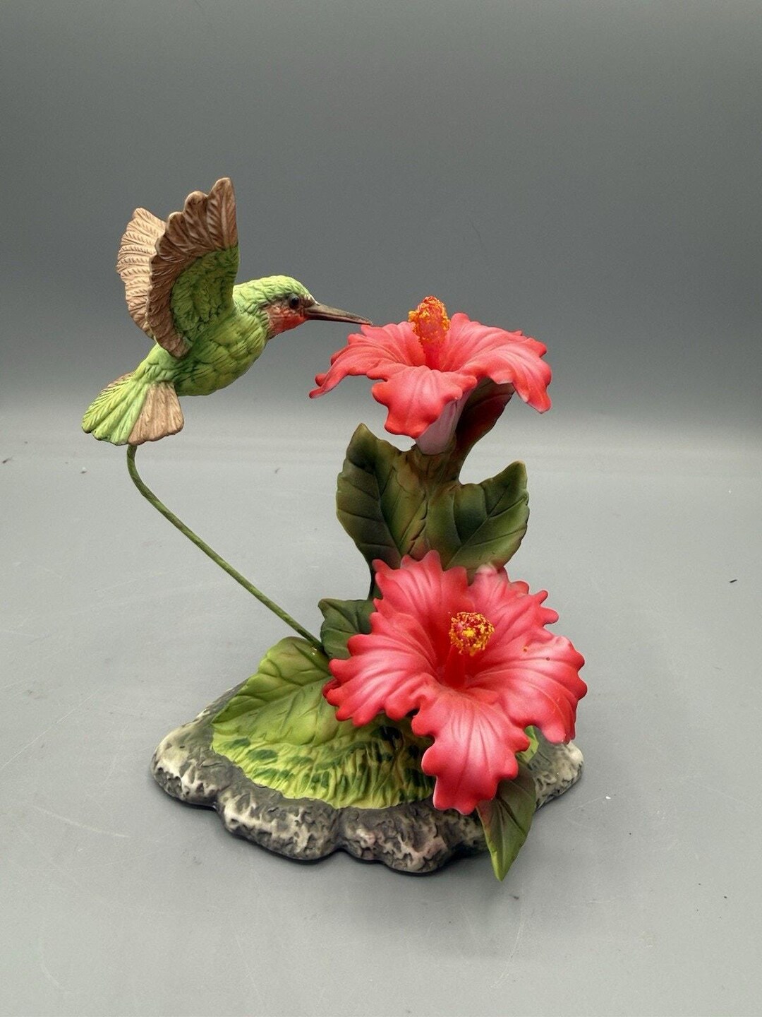 Vintage Hummingbird Hibiscus Figurine Resin Flower Bird Statue Made ...