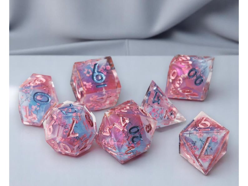 Cherry Blossom Resin Dice Set: Sharp-edge Polyhedral RPG Gaming - Etsy