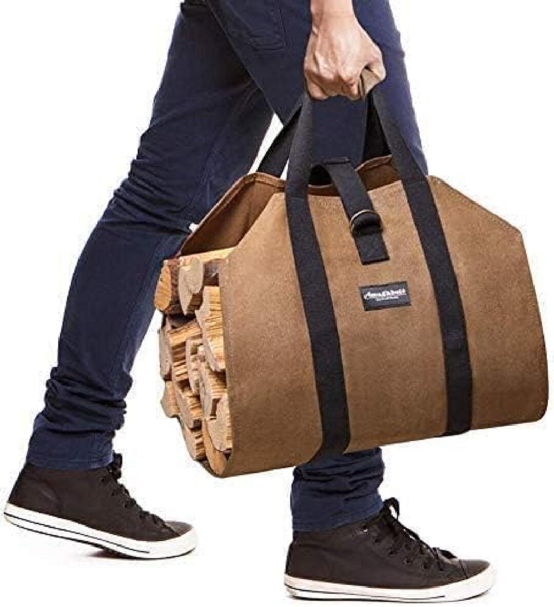 Firewood Carrier Bag, Canvas Waxed Large Firewood Tote Bag, Fireplace ...