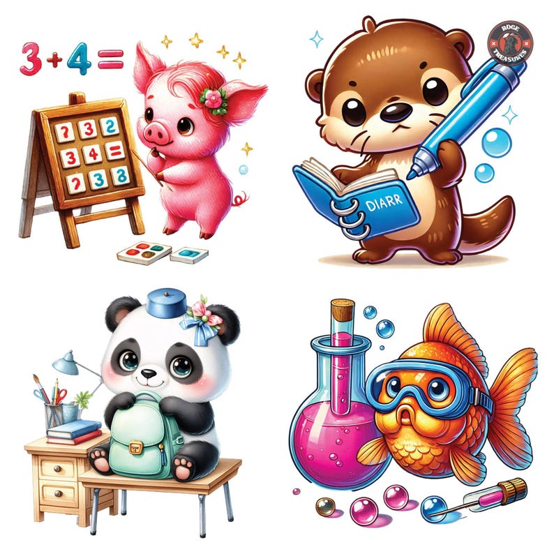 20 School Animals Clipart, Cute Kids Animals Png Bundle, 100 Days of ...
