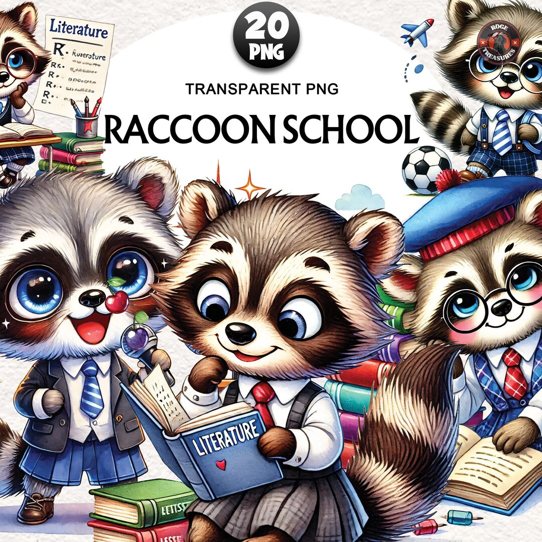 20 Raccoon 100 Days of School Clipart, Raccoon School Png Bundle, Funny ...