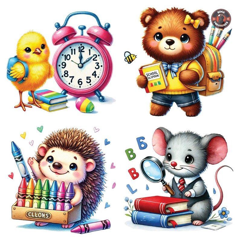 20 School Animals Clipart, Cute Kids Animals Png Bundle, 100 Days of ...
