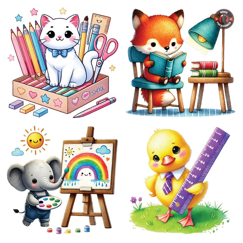 20 School Animals Clipart, Cute Kids Animals Png Bundle, 100 Days of ...