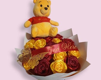 Winnie the Pooh Bouquet, Yellow Roses, Eternal Roses, Ramo Buchón - Etsy