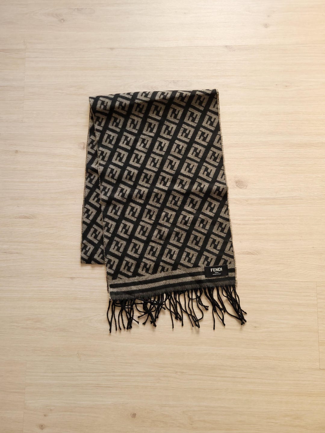 Fendi Authentic Vintage Black and Gray Small Monogram Scarf,cotton ...