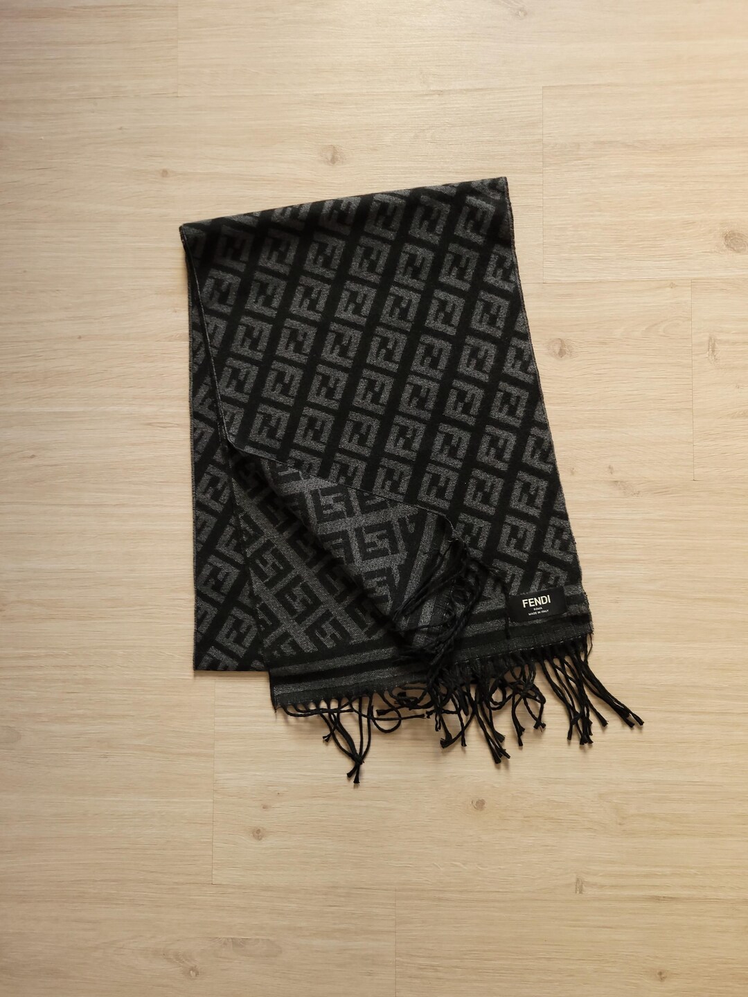 Fendi Authentic Vintage Black and Gray Small Monogram Scarf,cotton ...