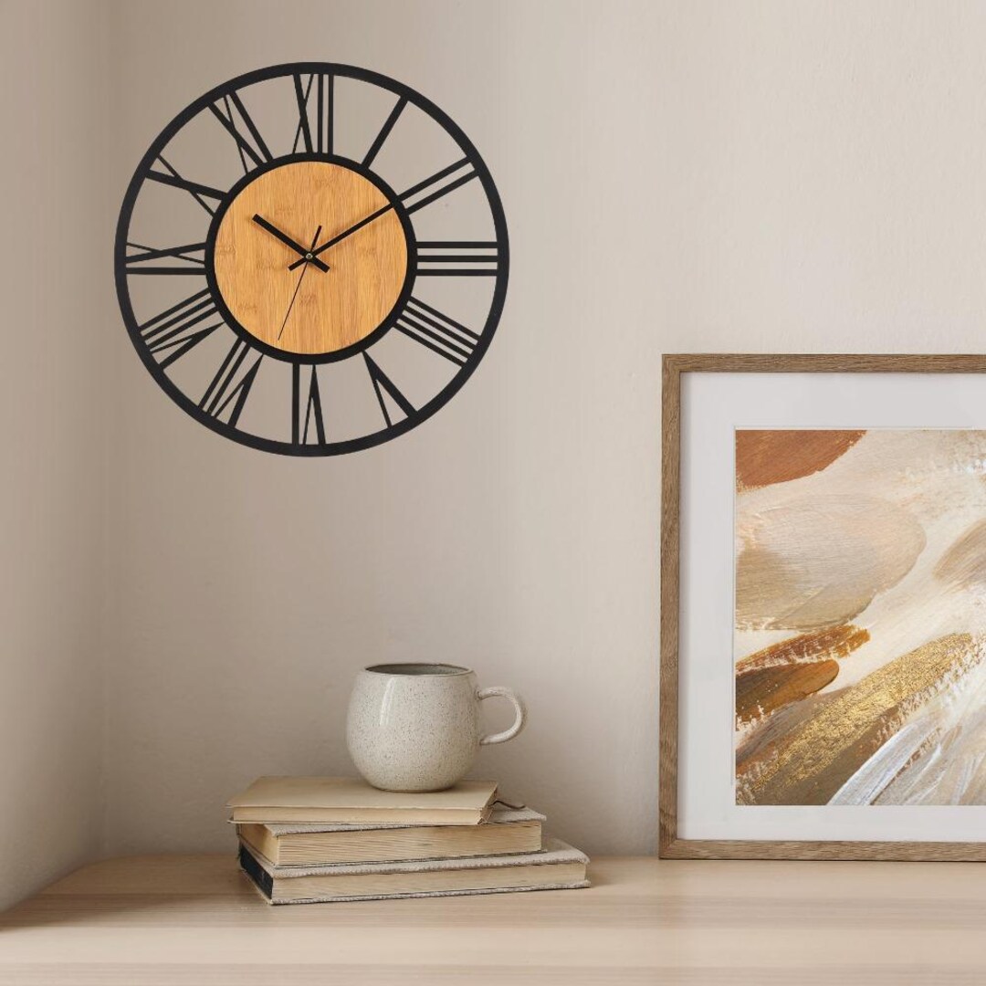 Rustic Wooden Roman Numeral Wall Clock With Metal Frame - Etsy