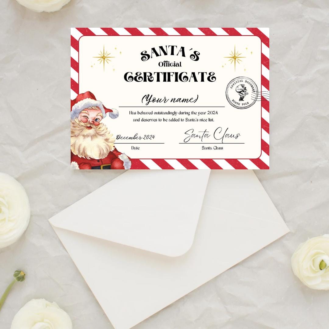 Santas Nice List Certificate, Printable Template, Letter From Santa ...