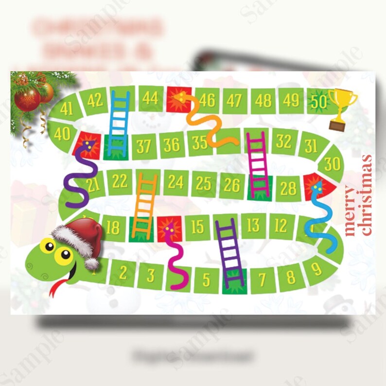 Christmas Snakes and Ladders, Xmas Themed Board Game, Printable Games ...
