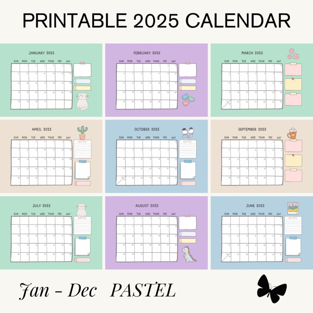 2025 Calendar, Printable Pastel Planner Template, Stationary, Digital ...