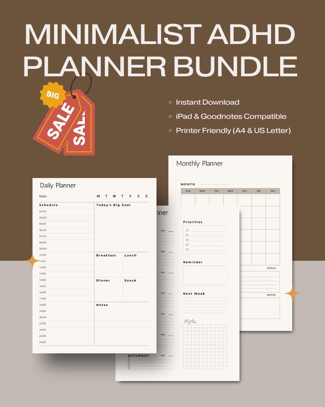 ADHD Planner Bundle Printable · Minimalist Daily Weekly Monthly Planner ...