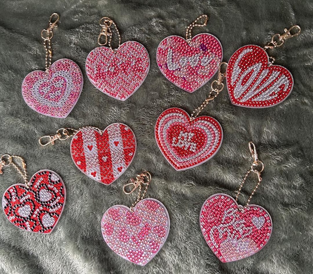 Heart Keychains Set 3-diamond Painting - Etsy