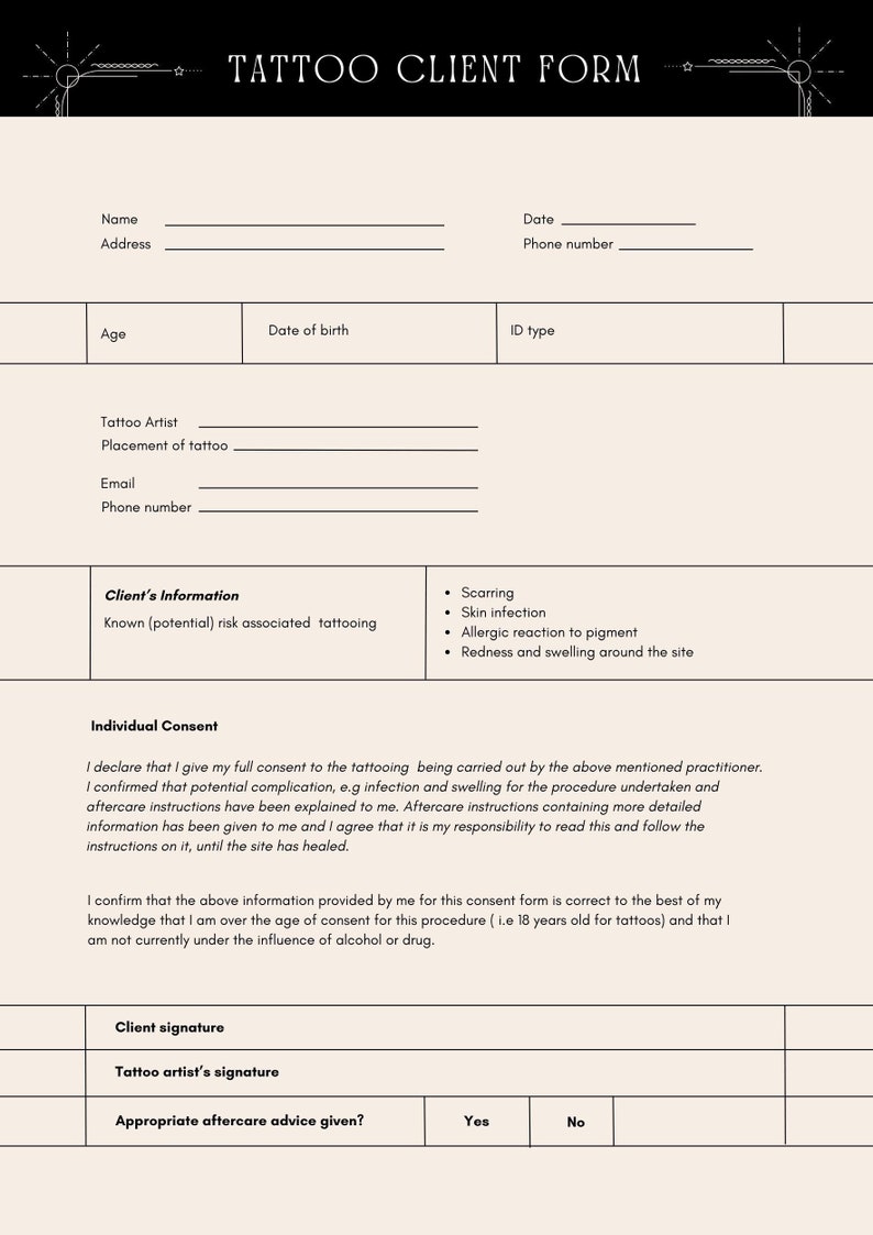 Customizable Tattoo Consent Form - Safeguard Your Business Effortlessly ...