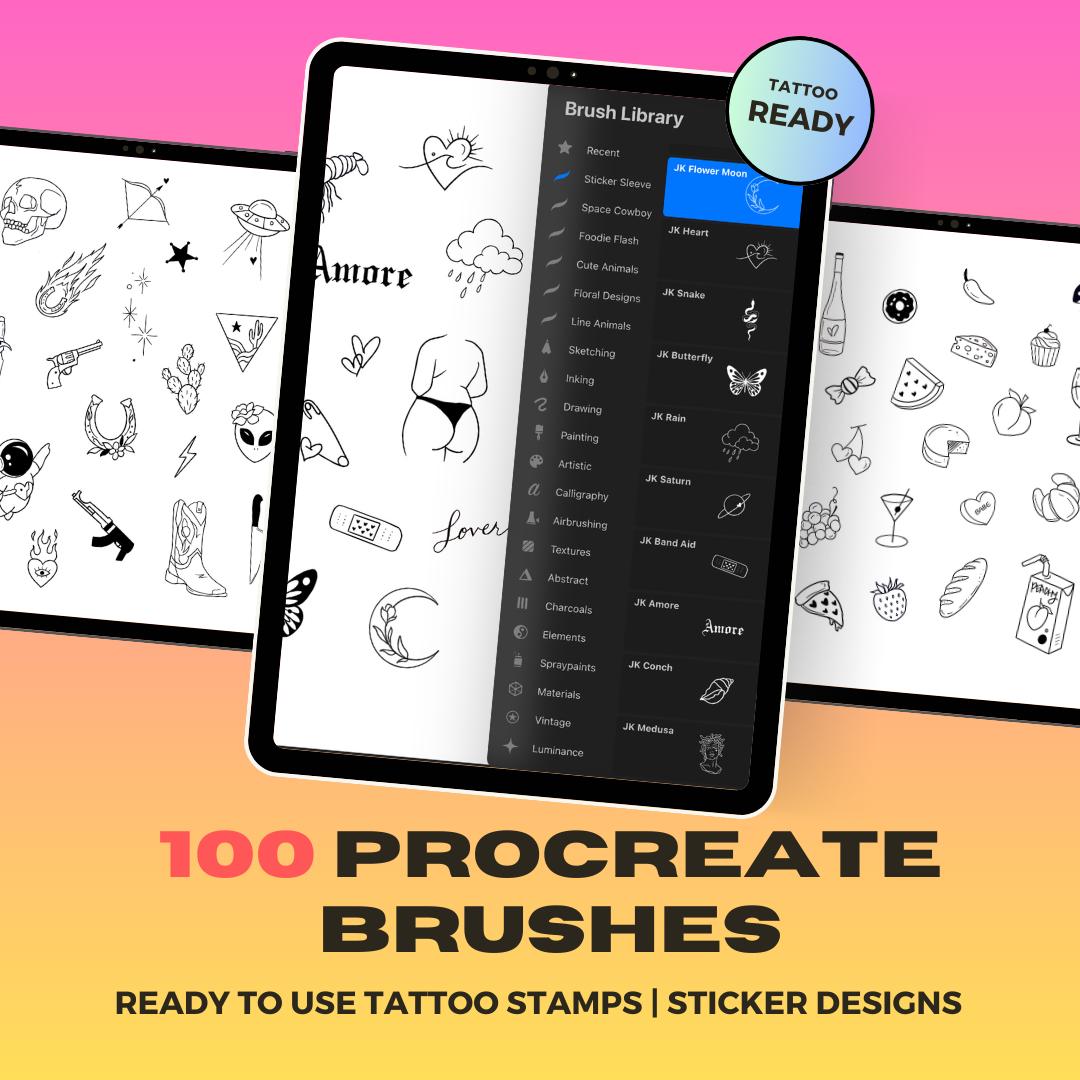 100 Procreate Brushes: Flash Tattoo Stamp Collection - Etsy