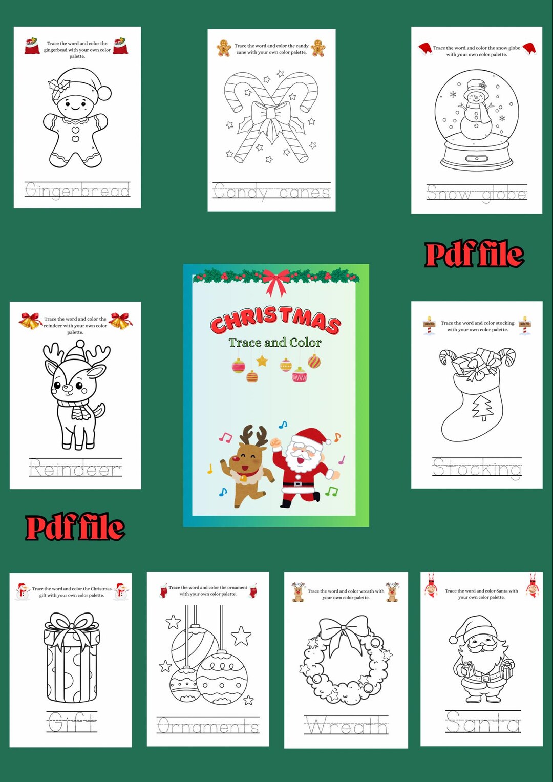 Christmas Trace-and-color Activity Pages Set of 8 Printable Designs PDF ...