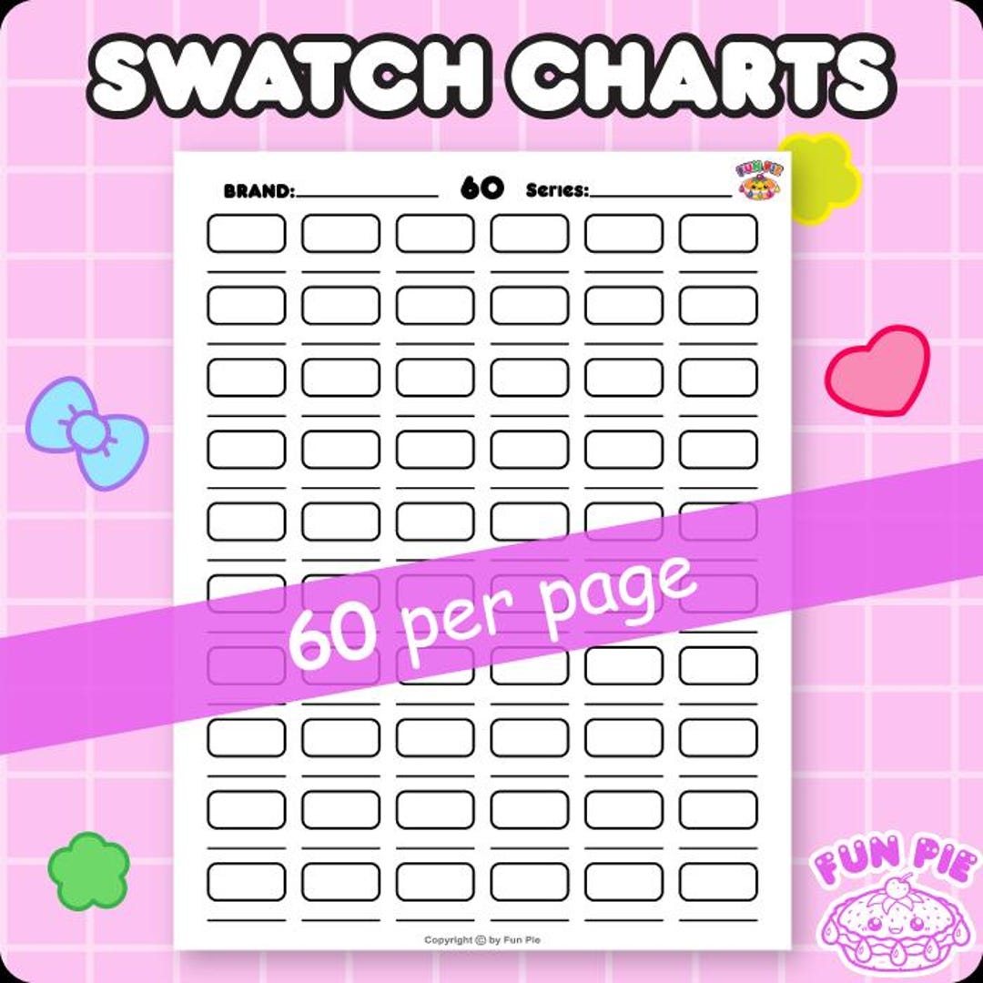 Printable Color Swatch Chart: 60 Colors, Markers, Pencils, Watercolor ...