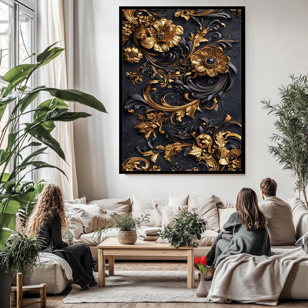Maximalist Wall Art With Gold Floral Baroque Design | Luxury Gold ...