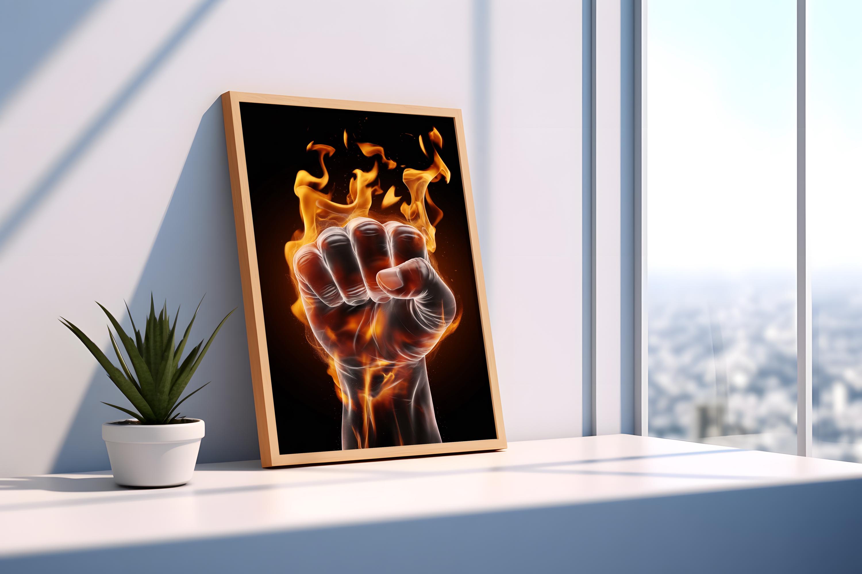 Flaming Fist Wall Art | Dramatic Fire Effect Canvas Print | Modern ...