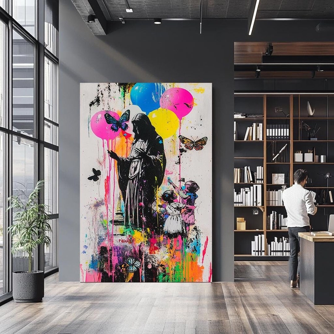 Street Art Jesus Wall Art Urban Graffiti Canvas Painting Butterfly ...