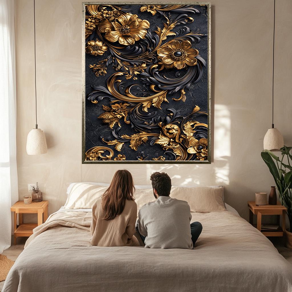 Maximalist Wall Art With Gold Floral Baroque Design | Luxury Gold ...