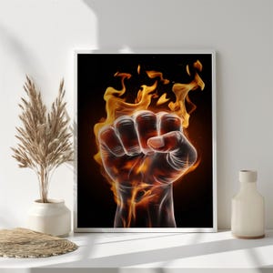 Flaming Fist Wall Art | Dramatic Fire Effect Canvas Print | Modern ...