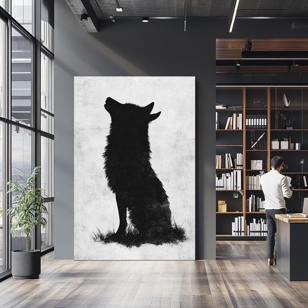 Howling Wolf Silhouette Wall Art | Minimalist Black and White Animal ...
