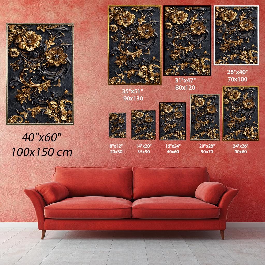 Maximalist Wall Art With Gold Floral Baroque Design | Luxury Gold ...