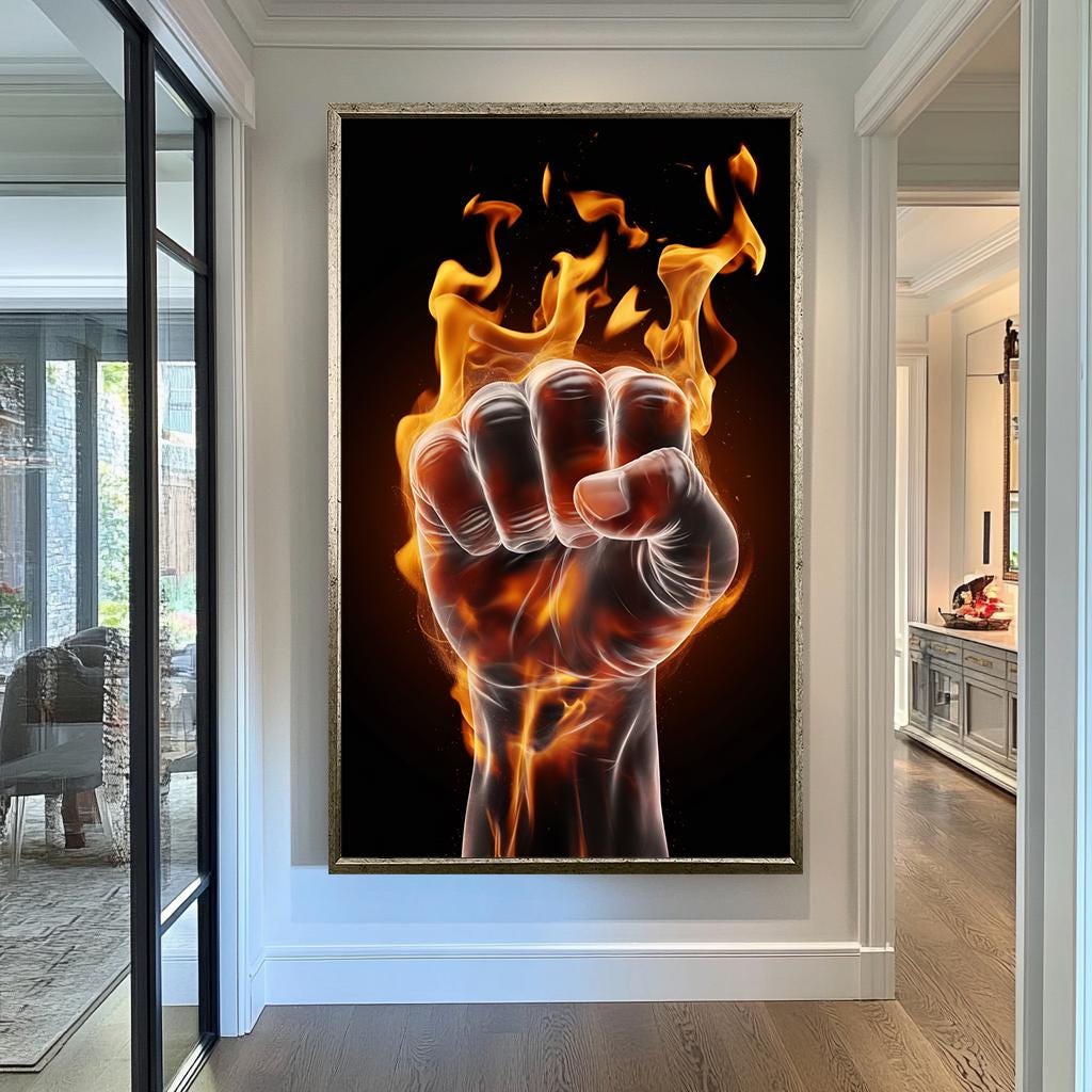Flaming Fist Wall Art | Dramatic Fire Effect Canvas Print | Modern ...