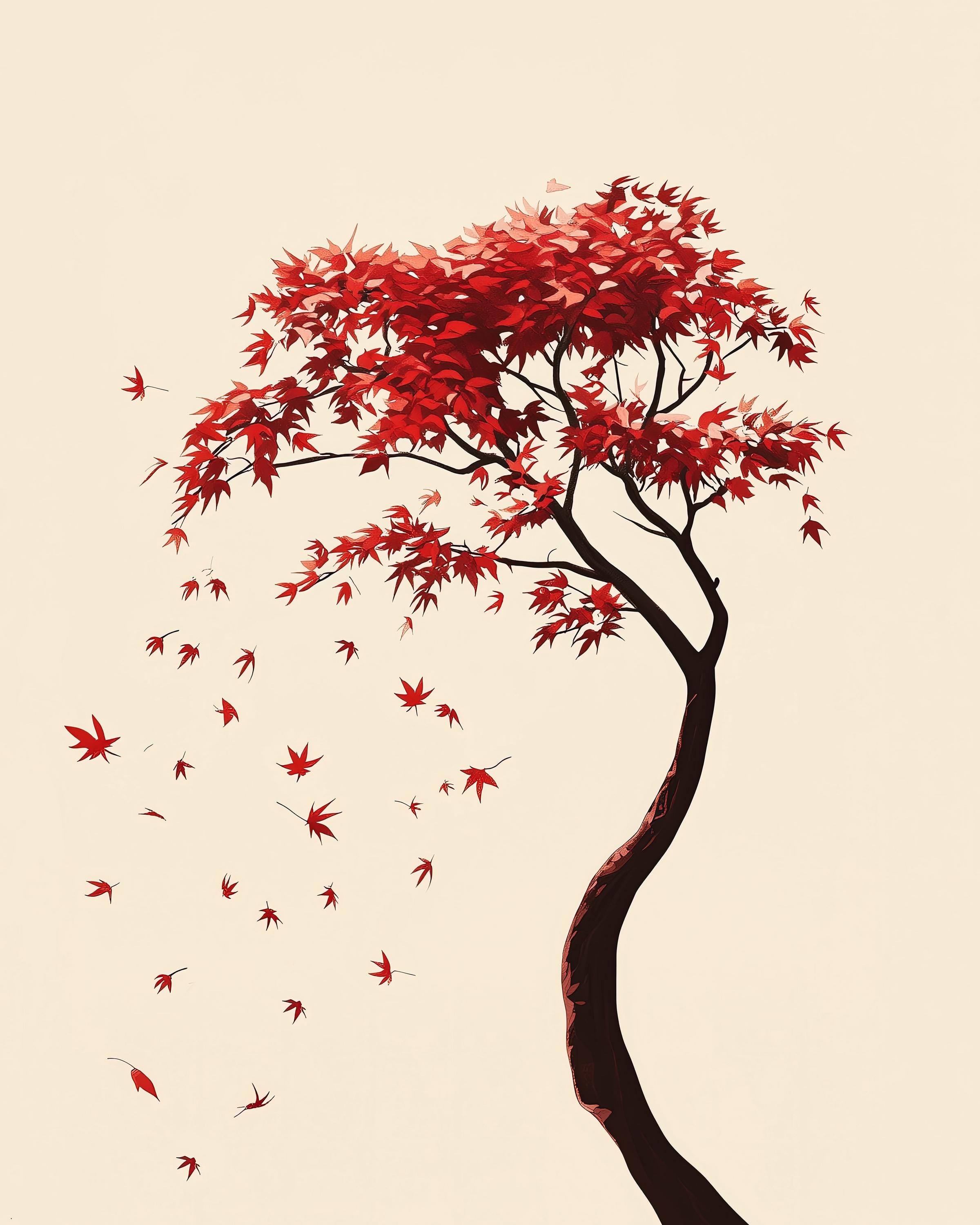 Japanese Maple Art Print Elegant Red Leaves Blowing in the Wind ...