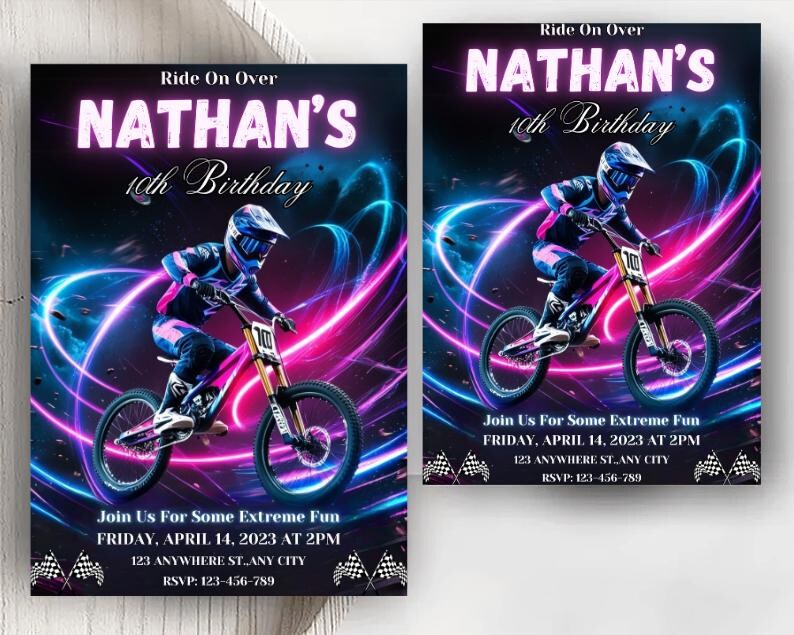 Bike Party Invitation Mountain Bike Party Invite Dirt Bike Party Ride ...