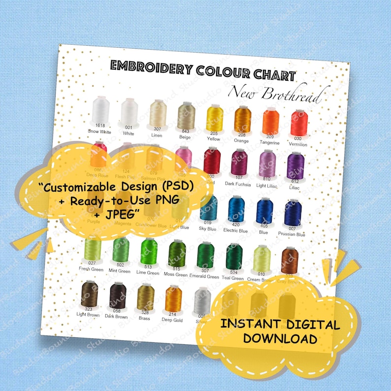 New Brothread Thread Color Chart, 40 Color Embroidery Thread Chart Template: Photoshop Editable ...