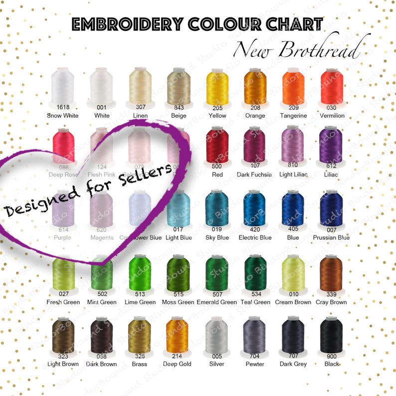 New Brothread Thread Color Chart, 40 Color Embroidery Thread Chart ...