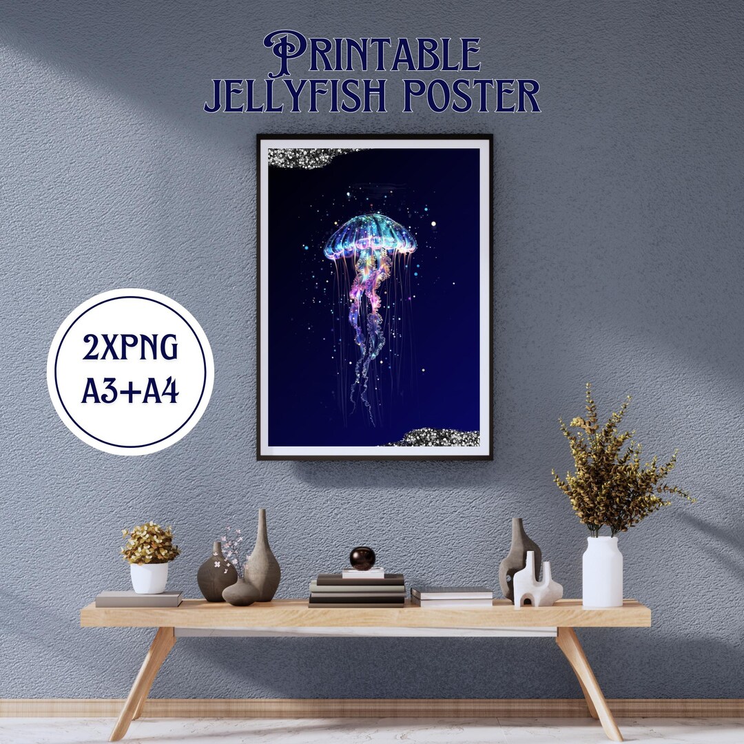 Printable Jellyfish Poster - Colorful Jellyfish With Silver Details ...