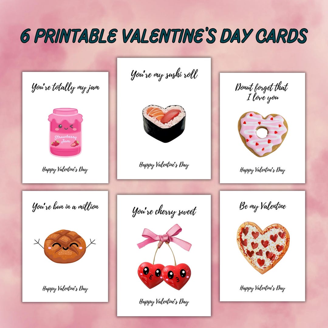Food Pun Valentine's Day Cards – Set of 6 (digital Download) - Etsy