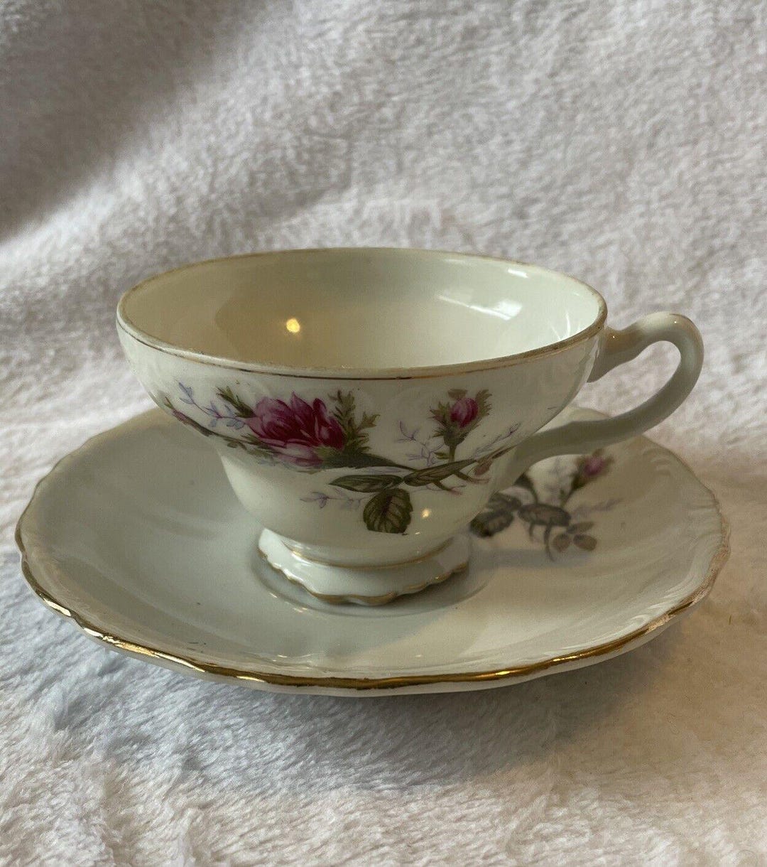 Red Rose Purple Moss Tea Cup and Saucer Set Made in Japan Footed Tea ...