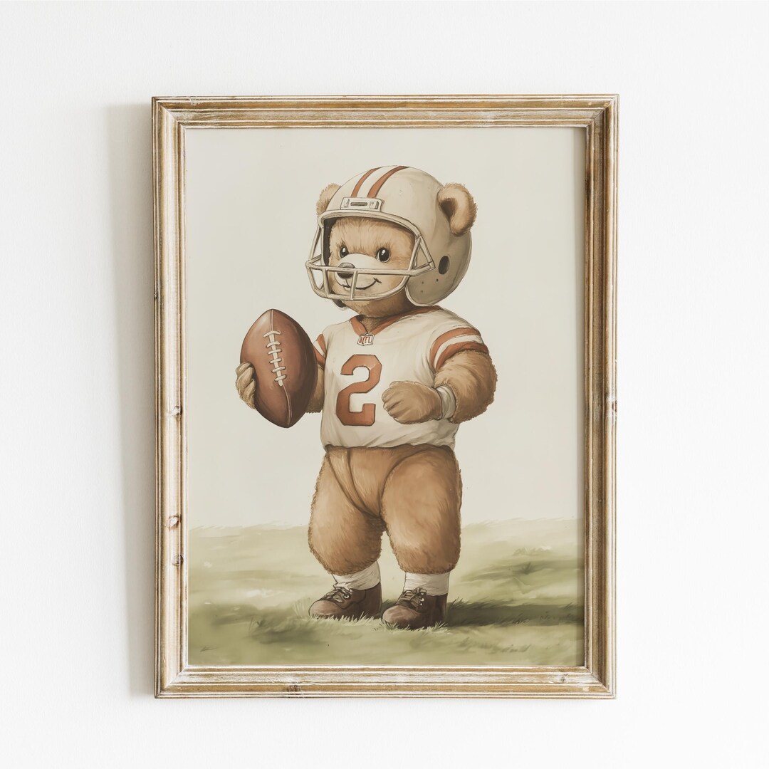 Teddy Bear Playing Football Print, Sport Nursery Decor, Animal Nursery ...