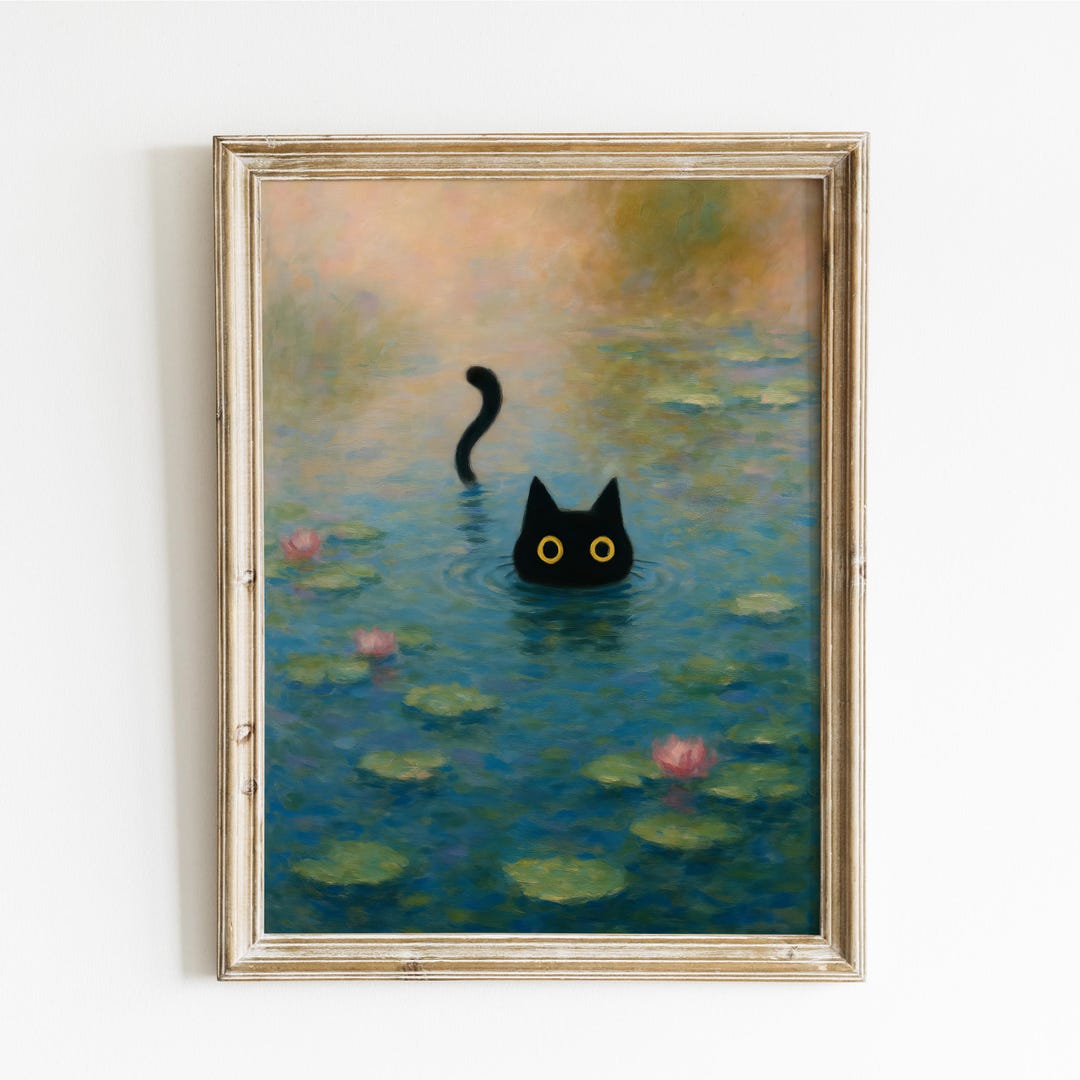 Monet Waterlily Cat Print, Claude Monet Cat Poster, Animal Wall Art ...