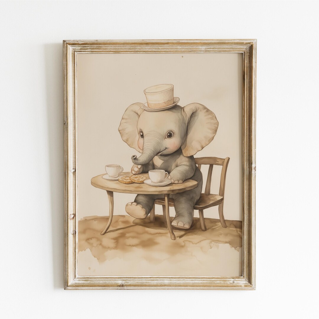 Cute Elephant Tea Party Print, Nursery Decor, Animal Nursery Art ...