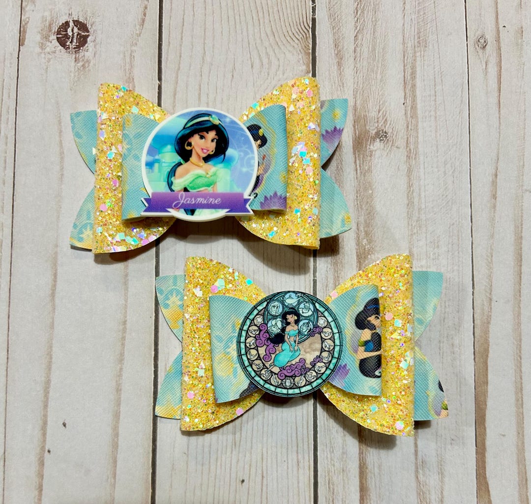 Disney Princess Jasmine Aladdin Yellow Glitter Hair Bow Clip - Etsy