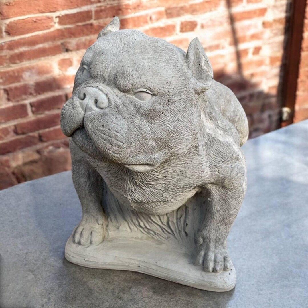 12" Concrete Bulldog Statue, Garden Dog Decor, Outside Pet Figure ...